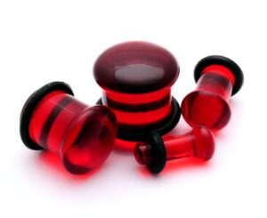 mystic metals body jewelry red single flare glass plugs - 6g - 4mm - sold as a pair