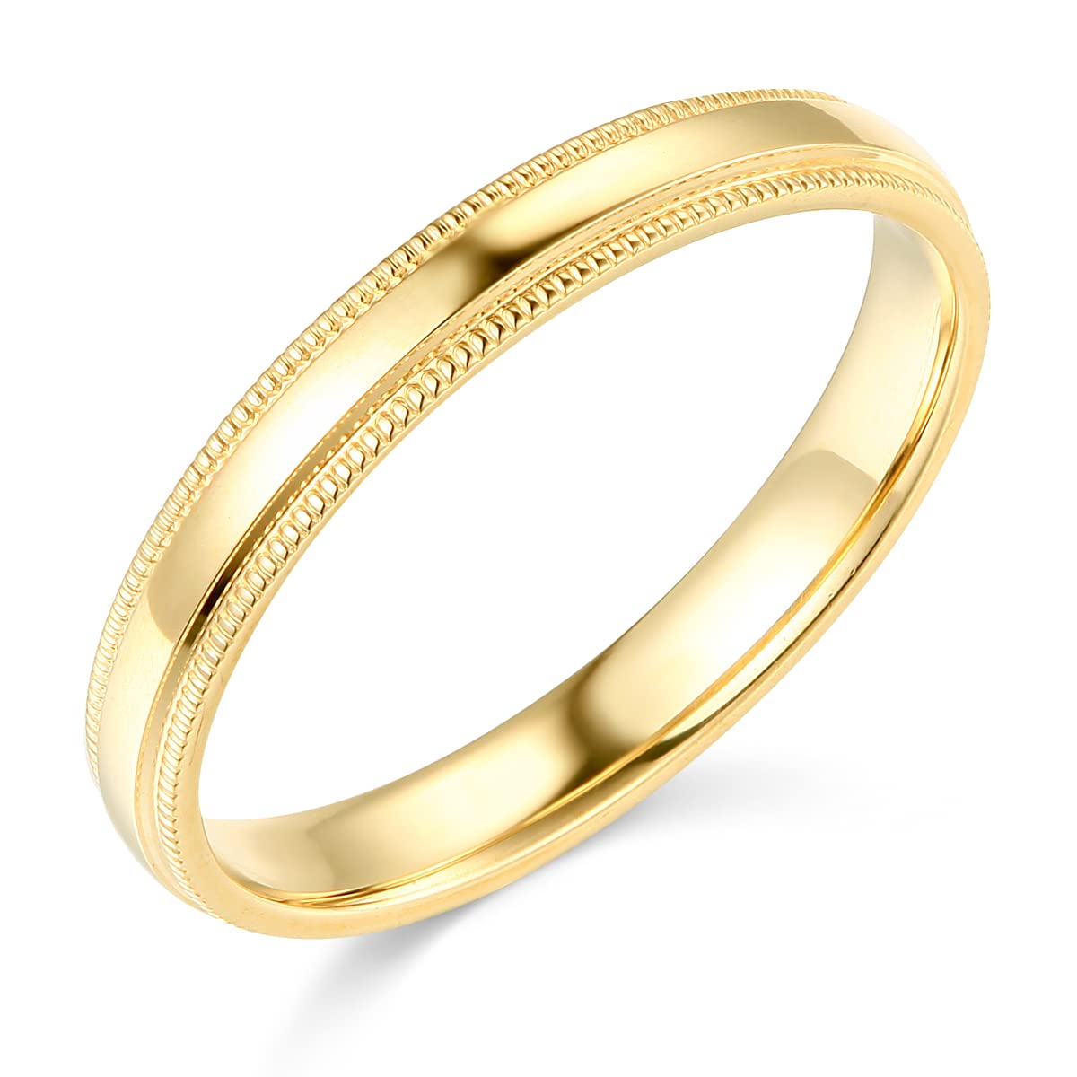 Wellingsale 14k Yellow Gold Solid 3mm Comfort Fit Milgrain Traditional Wedding Band Ring - Size 7.5