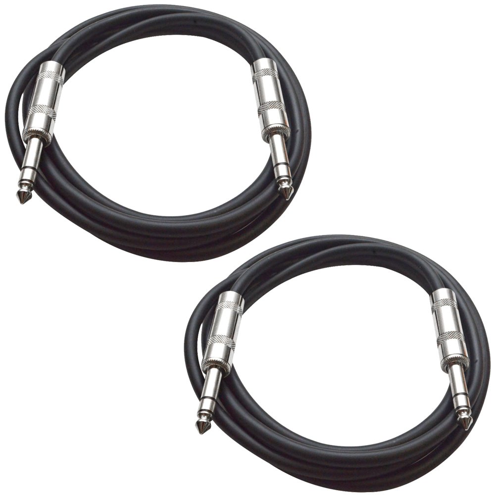 Seismic Audio Speakers TRS Male ¼” to TRS Male ¼” Patch Cable, 2 Foot Balanced Cord, Pack of 2, Black