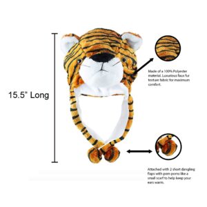 Tiger Cute Plush Animal Winter Ski Hat Beanie Aviator Style Winter (Short)