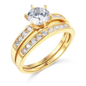 14k yellow gold solid wedding engagement ring and wedding band 2 piece set - size 9