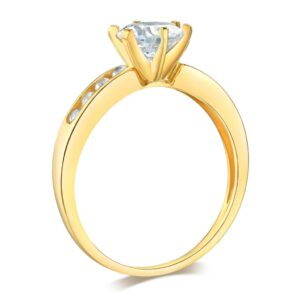 14k Yellow Gold SOLID Wedding Engagement Ring and Wedding Band 2 Piece Set - Size 9