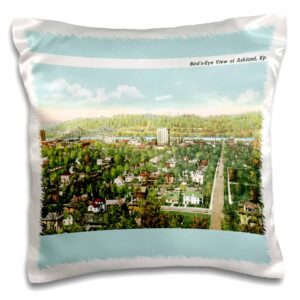 3d rose birds eye view of ashland kentucky vintage postcard design pillowcase, 16" x 16"