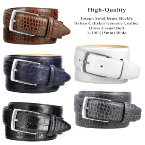 Joseph Nickel Finish Buckle Italian Leather Alligator Dress Belt 1-3/8 Wide (Alligator Gray, 38)