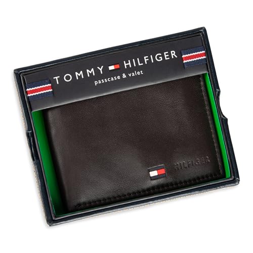 Tommy Hilfiger Men's Leather Wallet - Thin Sleek Casual Bifold with 6 Credit Card Pockets and Removable ID Window, British Brown