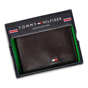 Tommy Hilfiger Men's Leather Wallet - Thin Sleek Casual Bifold with 6 Credit Card Pockets and Removable ID Window, British Brown