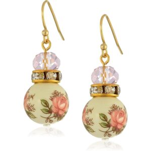 1928 jewelry pink floral decal beaded drop earrings