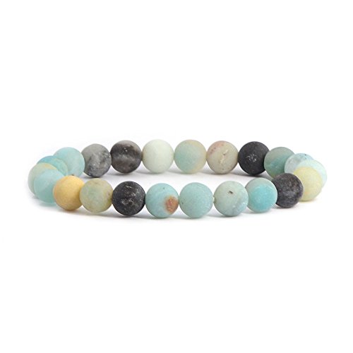 Justinstones Natural Matt Multicolor Amazonite Gemstone 8mm Round Beads Stretch Bracelet 7 Inch Unisex