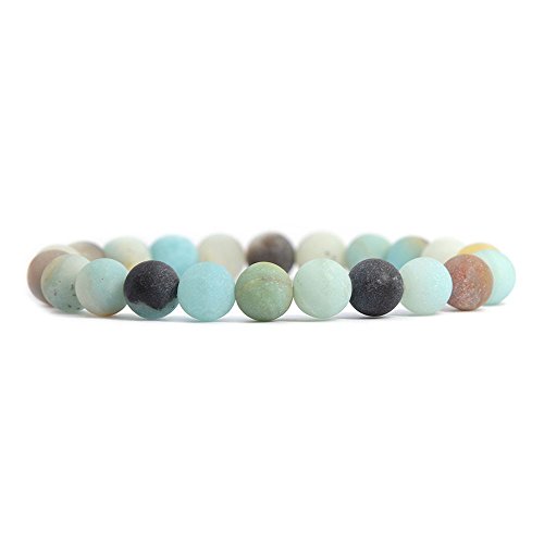 Justinstones Natural Matt Multicolor Amazonite Gemstone 8mm Round Beads Stretch Bracelet 7 Inch Unisex