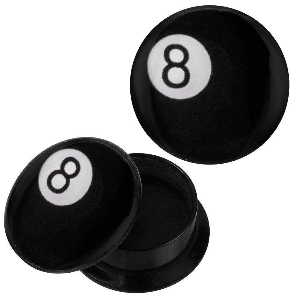 Chic-Net Screw Plug Acrylic Black Eight Billiard Ball Piercing Earrings 16mm