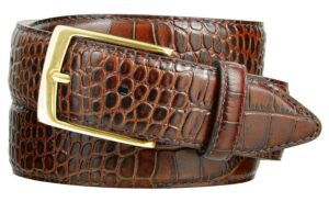 joseph gold buckle women's designer leather dress belt 1-3/8" wide (alligator brown, 34)