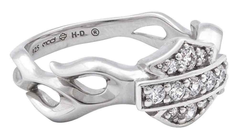 Harley-Davidson Womens Ring, Inferior Flames Embellished B&S, Silver HDR0358 (6)