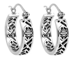 harley-davidson women's earrings, aztec bar & shield hoops, silver hde0371