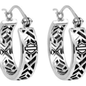 Harley-Davidson Women's Earrings, Aztec Bar & Shield Hoops, Silver HDE0371