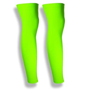 im sports cheetah running compression leg sleeves + reduce injury + uv protection + unisex + made in usa - neon green - medium/large - pair