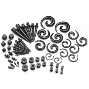 piercingj 56pcs 12g-00g acrylic tapers + screw tunnels + plug with o ring + spiral tapers gauge kit