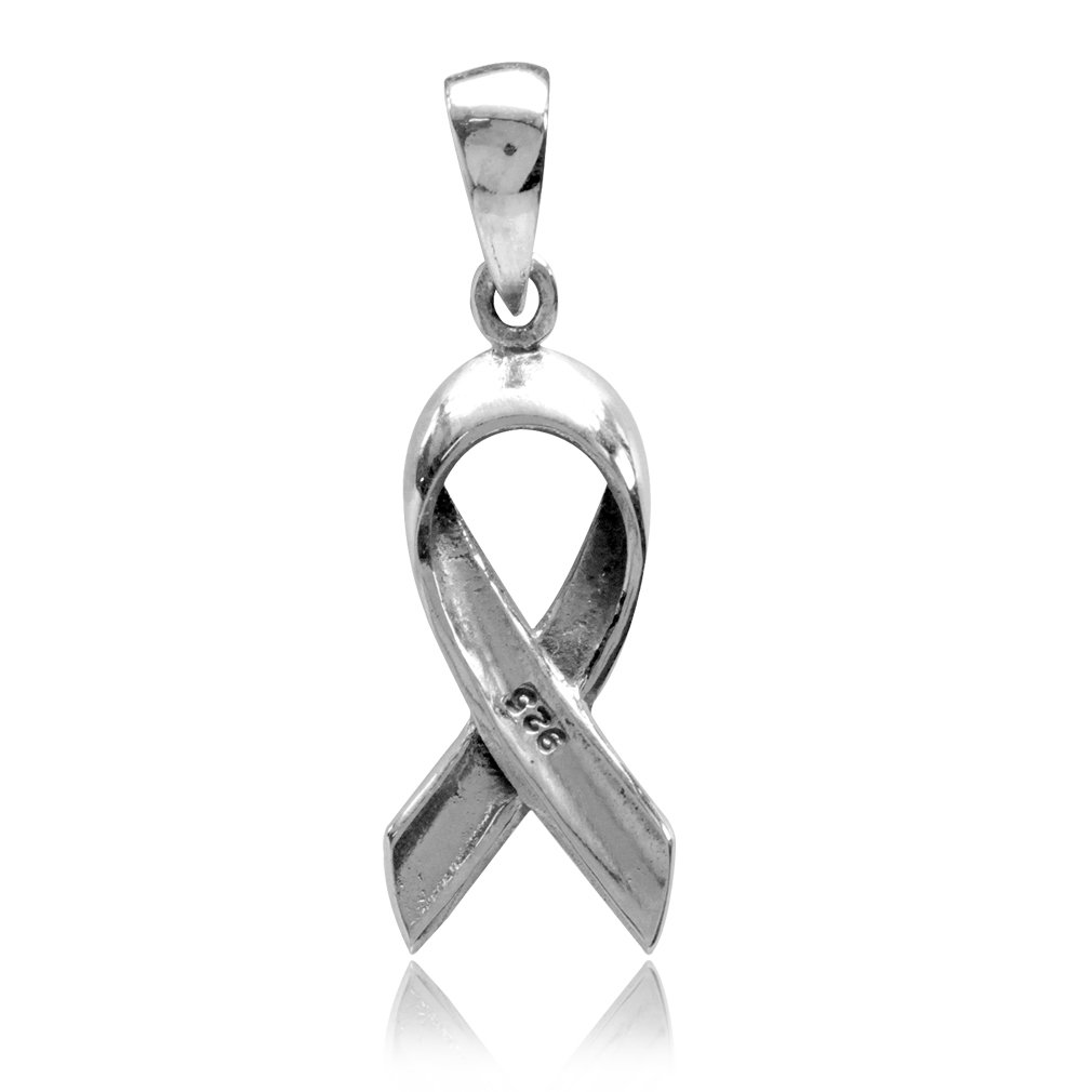 Silvershake Petite 925 Sterling Silver Hope Cancer Awareness Ribbon Pendant with 18 Inch Chain Necklace