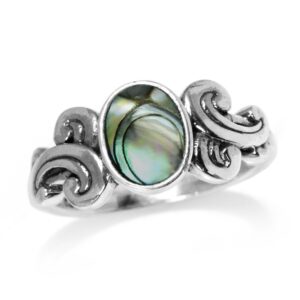 silvershake abalone paua shell inlay 925 sterling silver victorian style ring size 7