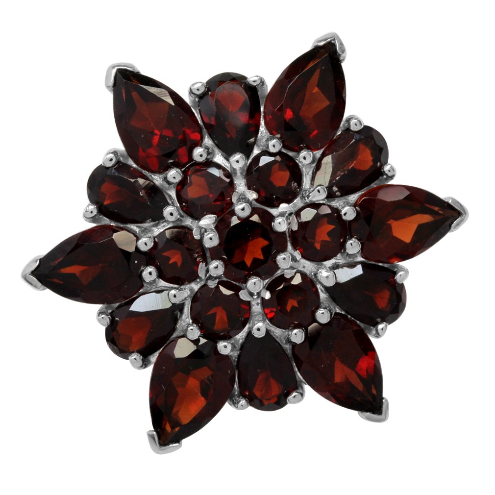 Silvershake 5.67ct. Natural Garnet 925 Sterling Silver Flower Cluster Cocktail Right Hand Ring Size 7