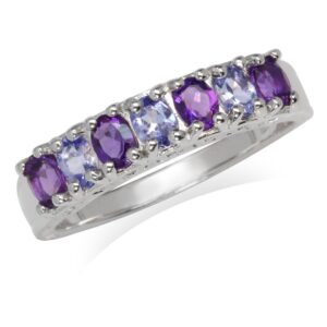 silvershake genuine tanzanite and african amethyst white gold plated 925 sterling silver journey ring size 8