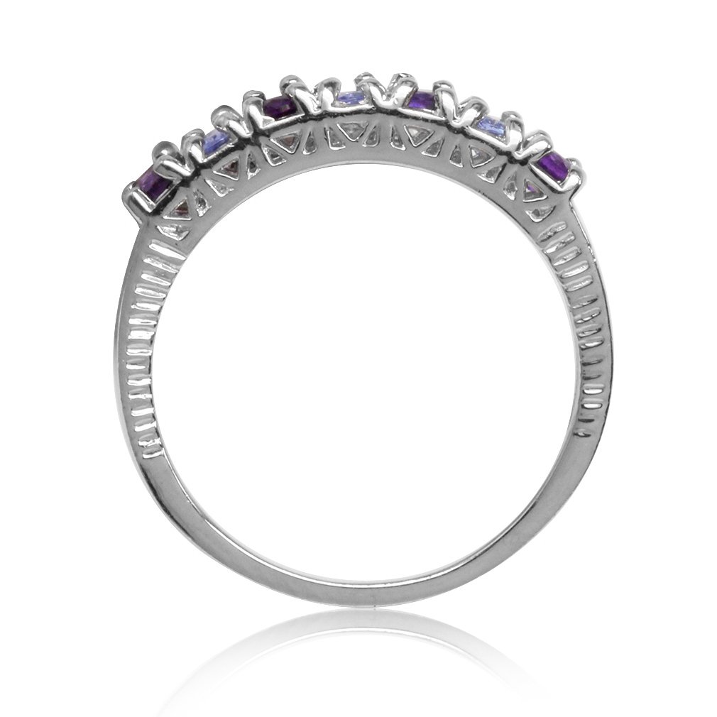 Silvershake Genuine Tanzanite and African Amethyst White Gold Plated 925 Sterling Silver Journey Ring Size 8