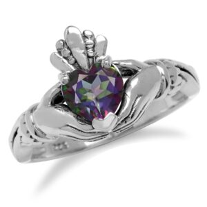 silvershake heart shape mystic fire topaz irish claddagh 925 sterling silver ring size 8