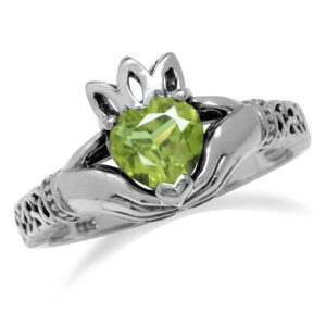 silvershake natural heart shape peridot 925 sterling silver irish claddagh and triquetra celtic knot ring size 11