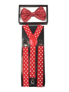 men women red polka dot bow tie suspender combo set tuxedo wedding