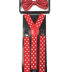 Men Women Red Polka Dot BOW TIE SUSPENDER COMBO SET Tuxedo Wedding