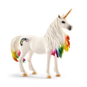 schleich bayala, unicorn toys for girls and boys, rainbow unicorn mare, unicorn toy figurine with gems, ages 5+