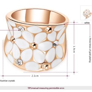 Fashion Month Womens Elegant White Enamel Flower Rose Gold Band Bloom Petal Wedding Engagement Ring Crystal Inlay Size 6