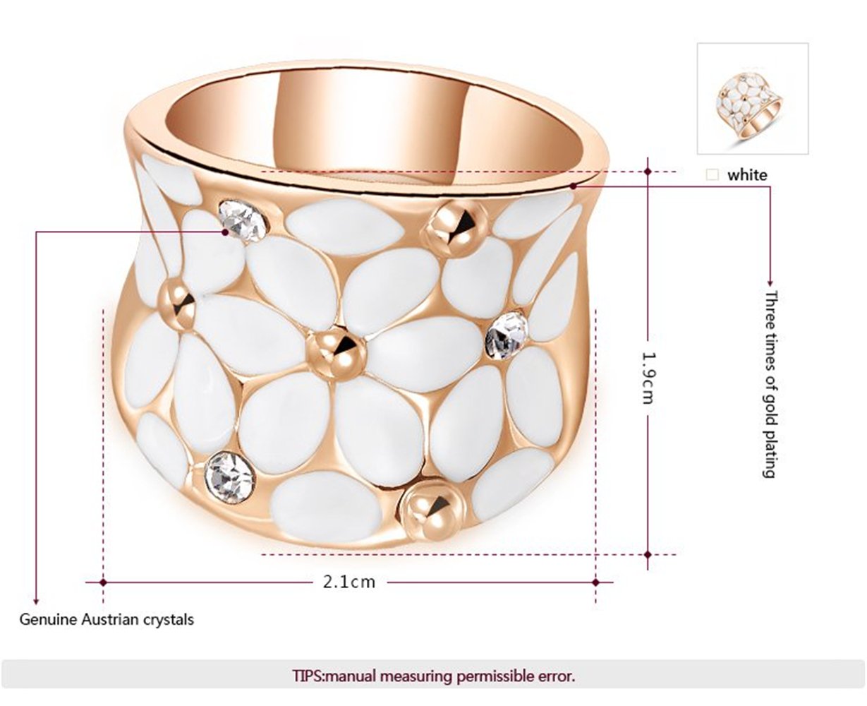 Fashion Month Womens Elegant White Enamel Flower Rose Gold Band Bloom Petal Wedding Engagement Ring Crystal Inlay Size 6