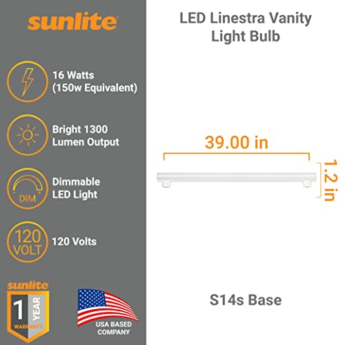 Sunlite 53155-SU LED Linestra Vanity LN150 Replacement Light Bulb, 39 Inches, 16 Watt (150W Equivalent), Dimmable, S14s Base, 1300 Lumens, 1 Count (Pack of 1), 27K-Warm White