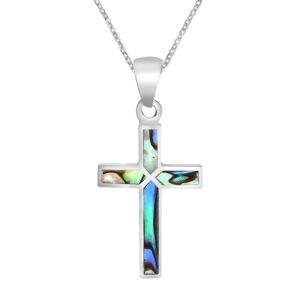 aeravida iridescent cross of faith abalone shell .925 sterling silver necklace, 18 inch