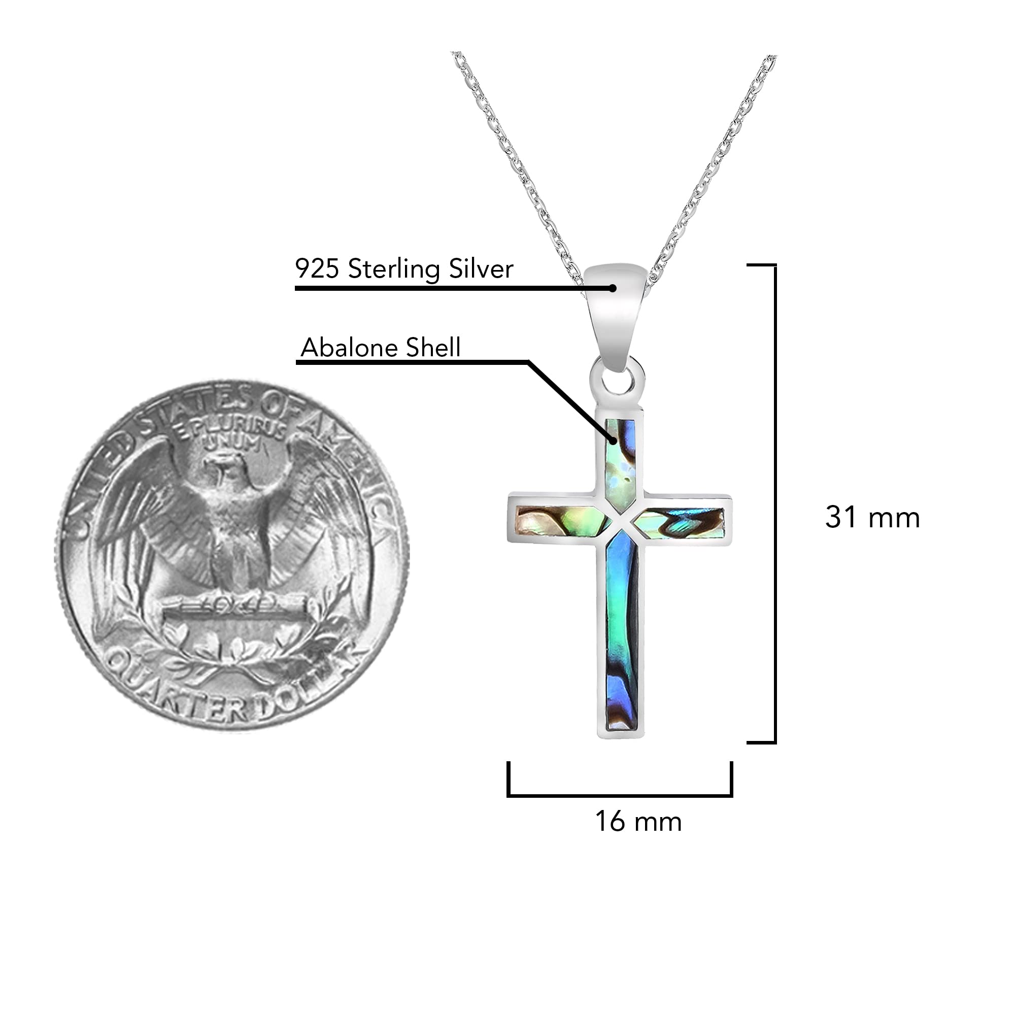 AeraVida Iridescent Cross of Faith Abalone Shell .925 Sterling Silver Necklace, 18 inch