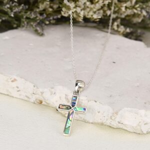 AeraVida Iridescent Cross of Faith Abalone Shell .925 Sterling Silver Necklace, 18 inch