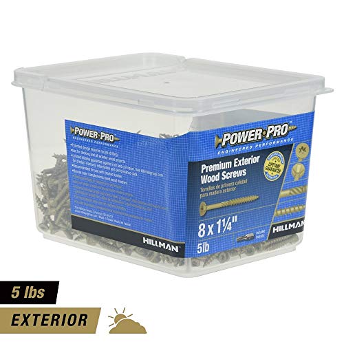 Power Pro 48605 Wood Screws, #8 x 1-1/4", Premium Outdoor Deck Screws, Rust Resistant, Epoxy Coated Bronze, 5lb Tub, 1215 pcs