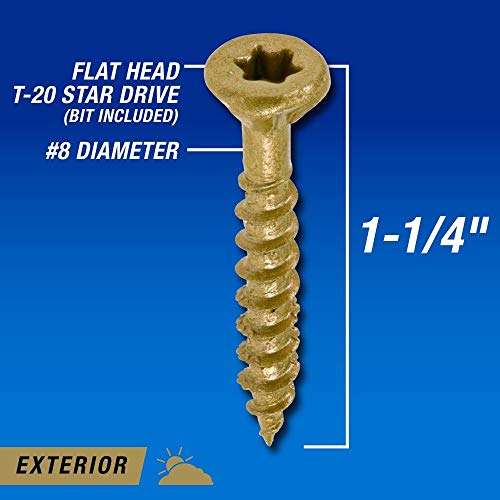 Power Pro 48605 Wood Screws, #8 x 1-1/4", Premium Outdoor Deck Screws, Rust Resistant, Epoxy Coated Bronze, 5lb Tub, 1215 pcs