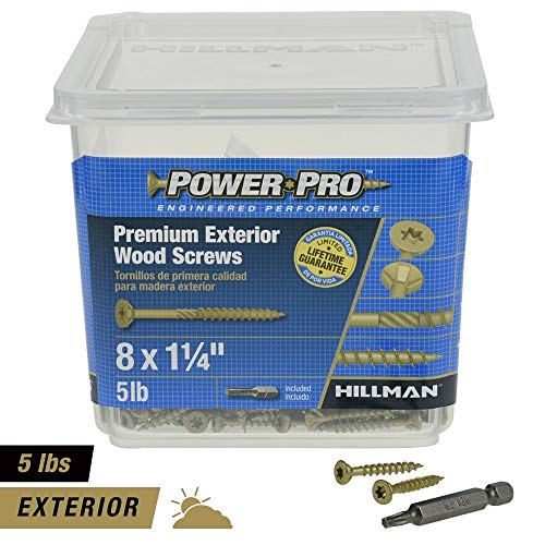 Power Pro 48605 Wood Screws, #8 x 1-1/4", Premium Outdoor Deck Screws, Rust Resistant, Epoxy Coated Bronze, 5lb Tub, 1215 pcs