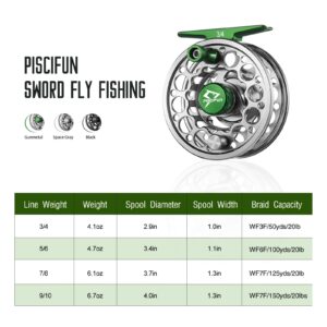 Piscifun Sword Fly Fishing Reel, CNC-Machined Aluminum Alloy Fly Reel, Light Weight and Corrosion Resistance Design 5/6wt Gunmetal