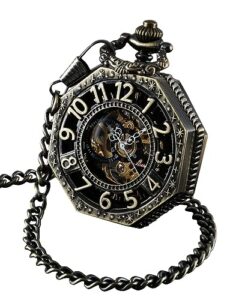 shoppewatch men’s pocket watch with chain | hand winding vintage pocketwatch | classic mechanical movement| 1920s railroad steampunk costume accessory pw221