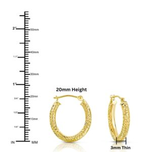 14k Yellow Gold X-pattern Diamond-cut Oval Hoop Earrings