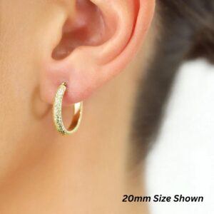 14k Yellow Gold X-pattern Diamond-cut Oval Hoop Earrings