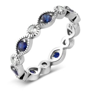 gem stone king 925 sterling silver white and blue created sapphire ring | 0.70 cttw | wedding stackable eternity band ring for women | available in size 5, 6, 7, 8, 9