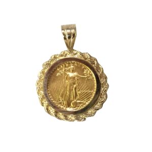 TEX 14k Tri-Color Gold Pendant, 1/10oz US Lady Liberty Coin, Approx 6.2g