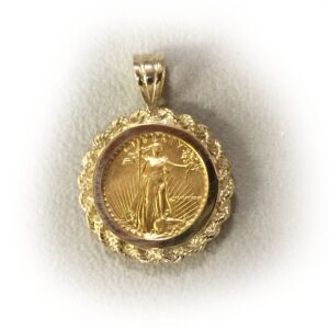 TEX 14k Tri-Color Gold Pendant, 1/10oz US Lady Liberty Coin, Approx 6.2g