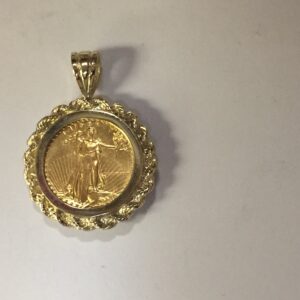 TEX 14k Tri-Color Gold Pendant, 1/10oz US Lady Liberty Coin, Approx 6.2g