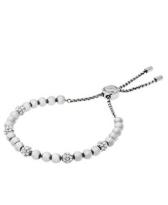 michael kors stainless steel and pavé crystal beaded bracelet for women, color: silver (model: mkj5219040)