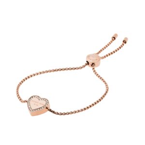 michael kors stainless steel and pavé crystal heart chain bracelet for women, color: rose gold (model: mkj5391791)