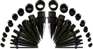 so scene 36 piece ear stretching kit-tapers and plugs ear gauging black titanium 00g-14g